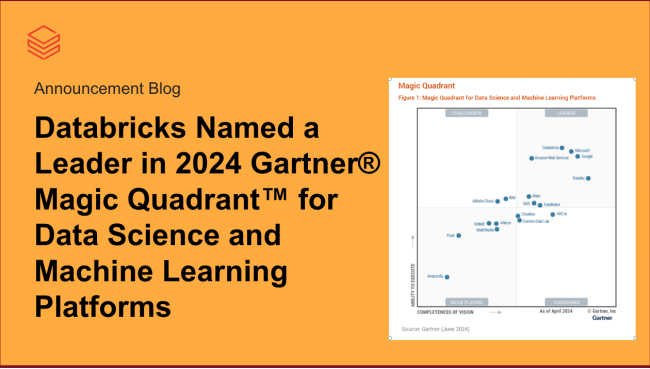 Databricks Named a Leader in 2024 Gartner® Magic Quadrant™ for Data Science and Machine Learning ...